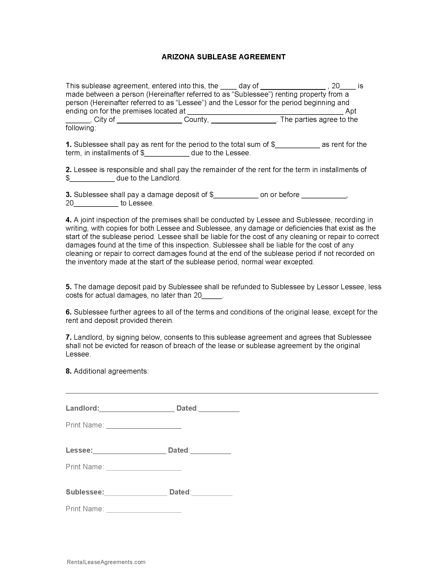 Free Arizona Sublease Agreement | PDF