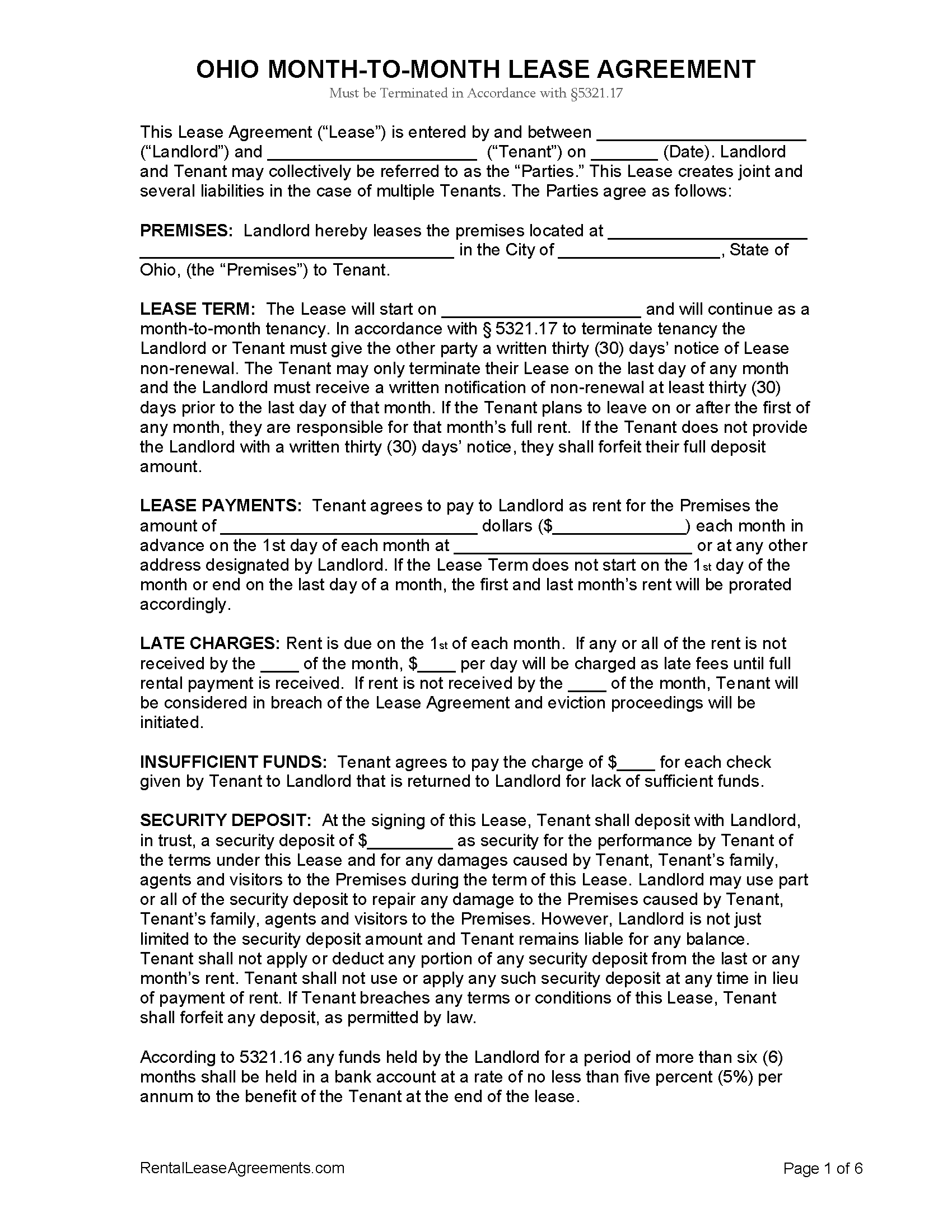 Free Ohio Standard Residential Lease Agreement Template Free Ohio 