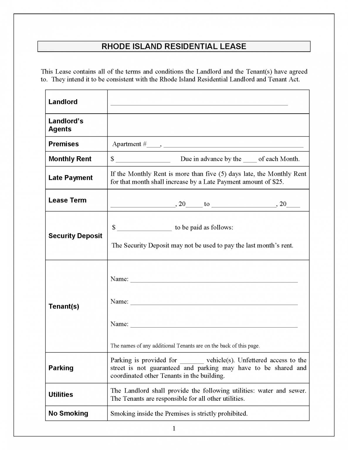 Free Rhode Island Residential Lease Agreement | PDF