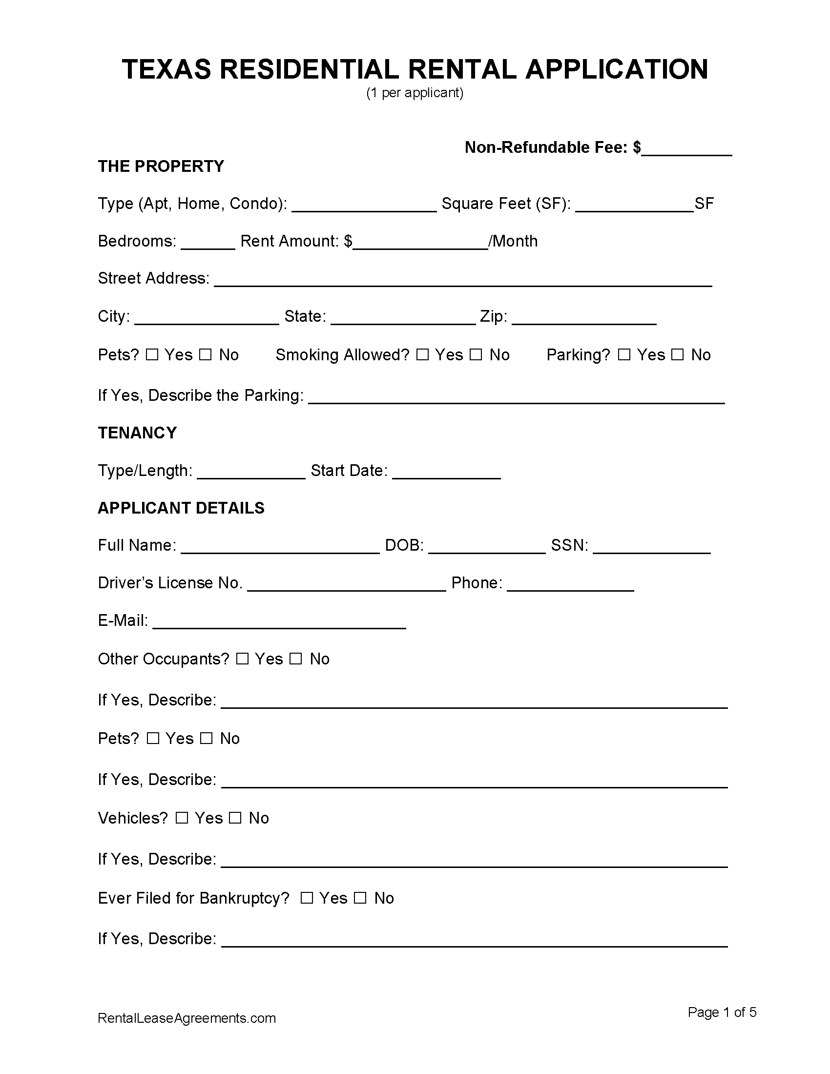Texas Rental Application Template
